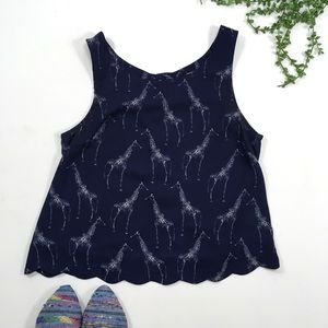 Double Zero | Tops | Double Zero Blue Giraffe Scallop Hem Button Back ...
